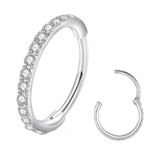 blessmylove clear cz silver 20g 8mm nose rings hoop 316l surgical steel 20 gauge cartilage earrings conch daith helix rook tragus lobe snug body piercing jewelry stainless hinged segment lip