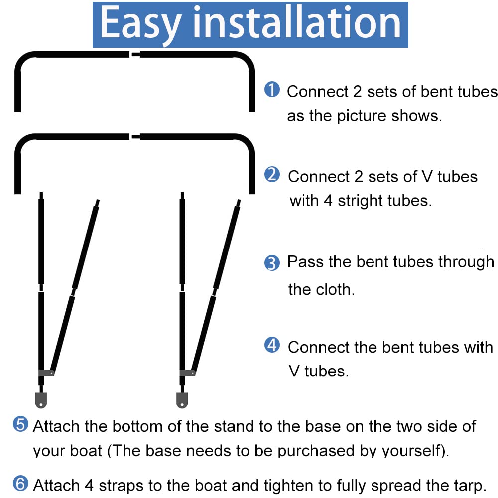 Bimini Tops for Boat 2 Bow Portable Foldable Bimini Top Oxford Cloth Cover with Aluminum Frame Quick Release Clips for Width 3.3-4.6 ft Rib,Small Jon Boat,Fishing Boat,Inflatable Boat,Dinghy