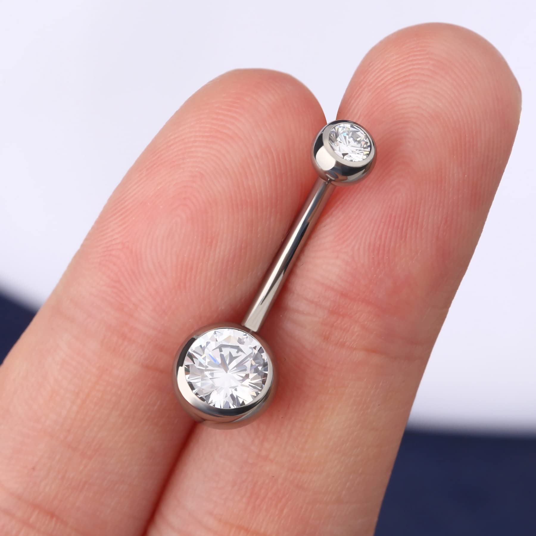 OUFER Titanium Long Belly Button Rings, Internally Threaded 14mm Navel Piercing Jewelry, Round CZ Belly Ring for Women