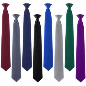 janmercy 8 pack solid clip on tie 20 inch tie for men skinny formal neck tie pretied tie for office school uniforms(multicolored)