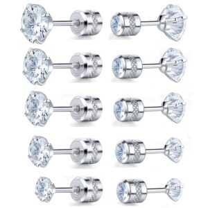 titanium screw back pack of earrings cubic zirconia cz studs for women men 20g helix piercing post 316l surgical stainless steel hypoallergenic for sensitive ears simulated diamond set