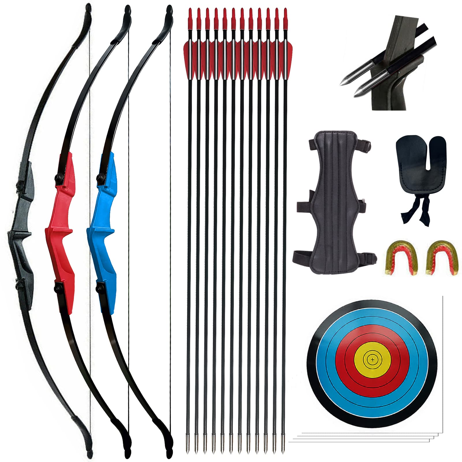 Lanneret Recurve Bow Set Hunting Long Bow Draw Weight 20lbs -40lbs for Beginner Teenagers Right Left Hand 57" Bow -Black 20 Pounds