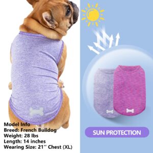 KYEESE 2 Pack Dog Shirts Quick Dry Soft Stretchy Sun Protection Dog T-Shirts with Reflective Label Tank Top Sleeveless Vest Dog Clothes for Small Medium Dogs, Large, Purple+Pink