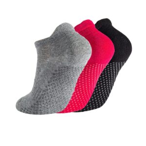 Grip Socks for Women Pilates Non Slip Socks Womens Pilates Socks with Grips for Women Grippers Socks No Slip Socks Women 3pair black red grey