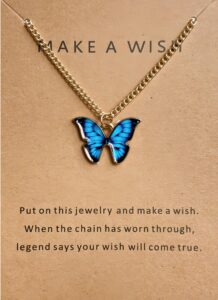 deqiyiji cute butterfly pendant necklace jewelry gifts for women dainty stuff with message card blue