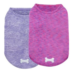 kyeese 2 pack dog shirts quick dry soft stretchy sun protection dog t-shirts with reflective label tank top sleeveless vest dog clothes for small medium dogs, large, purple+pink