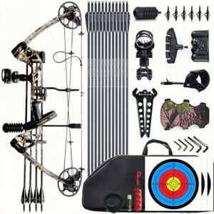 lanneret compound bow and archery sets - right hand archery compound bows 0 - 70 lbs draw weight adjustable for adults and beginners，hunting bow kit for beginner camouflage