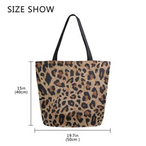 ALAZA Cheetah Leopard Print Animal Large Canvas Tote Bag Shopping Shoulder Handbag with Small Zippered Pocket