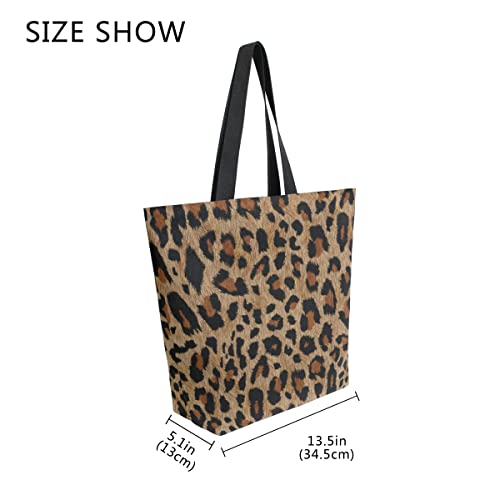 ALAZA Cheetah Leopard Print Animal Large Canvas Tote Bag Shopping Shoulder Handbag with Small Zippered Pocket