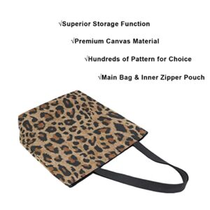 ALAZA Cheetah Leopard Print Animal Large Canvas Tote Bag Shopping Shoulder Handbag with Small Zippered Pocket