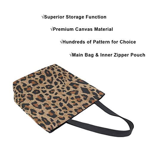 ALAZA Cheetah Leopard Print Animal Large Canvas Tote Bag Shopping Shoulder Handbag with Small Zippered Pocket