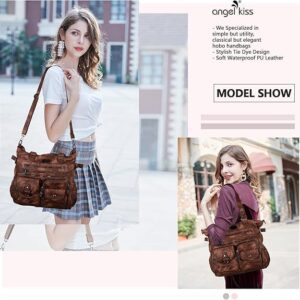 Angelkiss Purses and Handbag for Women Soft PU Leather Shoulder Handbag Hobo Bags Satchel Shoulder Bags Ladies Tote Crossbody Travel Bag BROWN