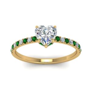 jewelrygift hidden halo petite diamond ring yellow gold plated created emerald heart shape green color halo engagement rings prong setting in size 8 party wear daily wear ornament