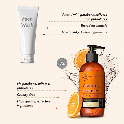 Vitamin C Cleanser Face Wash | Anti Aging Facial Cleanser for Fine Lines, Age Spots, Dark Circles | Cruelty Free Skin Care Cleansing Gel with Aloe Vera, Vitamin E (4 oz)