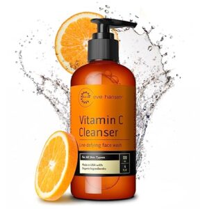 vitamin c cleanser face wash | anti aging facial cleanser for fine lines, age spots, dark circles | cruelty free skin care cleansing gel with aloe vera, vitamin e (4 oz)