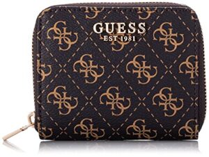 guess womens laurel small zip around wallet, brown logo, one size us