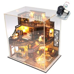 wyd mini doll house kit dream building pavilion building model diy mini wooden furniture kit led lights dust cover and music box exquisite decorations creative room creative gifts