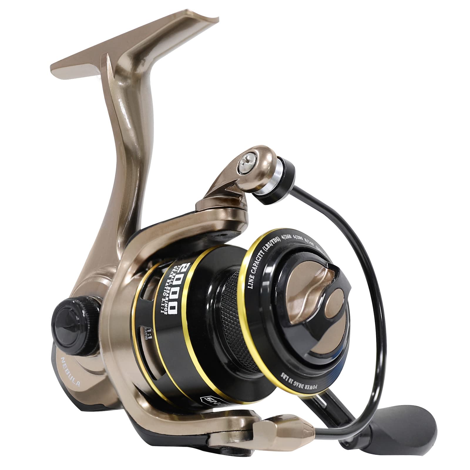 SNOVA Nebula Fishing Reel-7+1 BB Ultra Smooth Powerful Spinning Reel - 5.1:1/5.5:1 Gear Ratio Spinning Fishing Reel,Size 1000-6000 Light Weight Perfect for bass Fishing Catfish Fishing