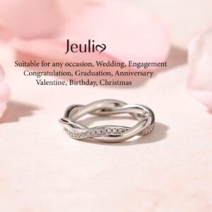 Jeulia Sterling Silver Couple Band for His and Her Interweaving Crossover Matching Anniversary Wedding Diamond rings Engraving Jewelry Set Valentine Day with Gift Box (Women's band, 8)