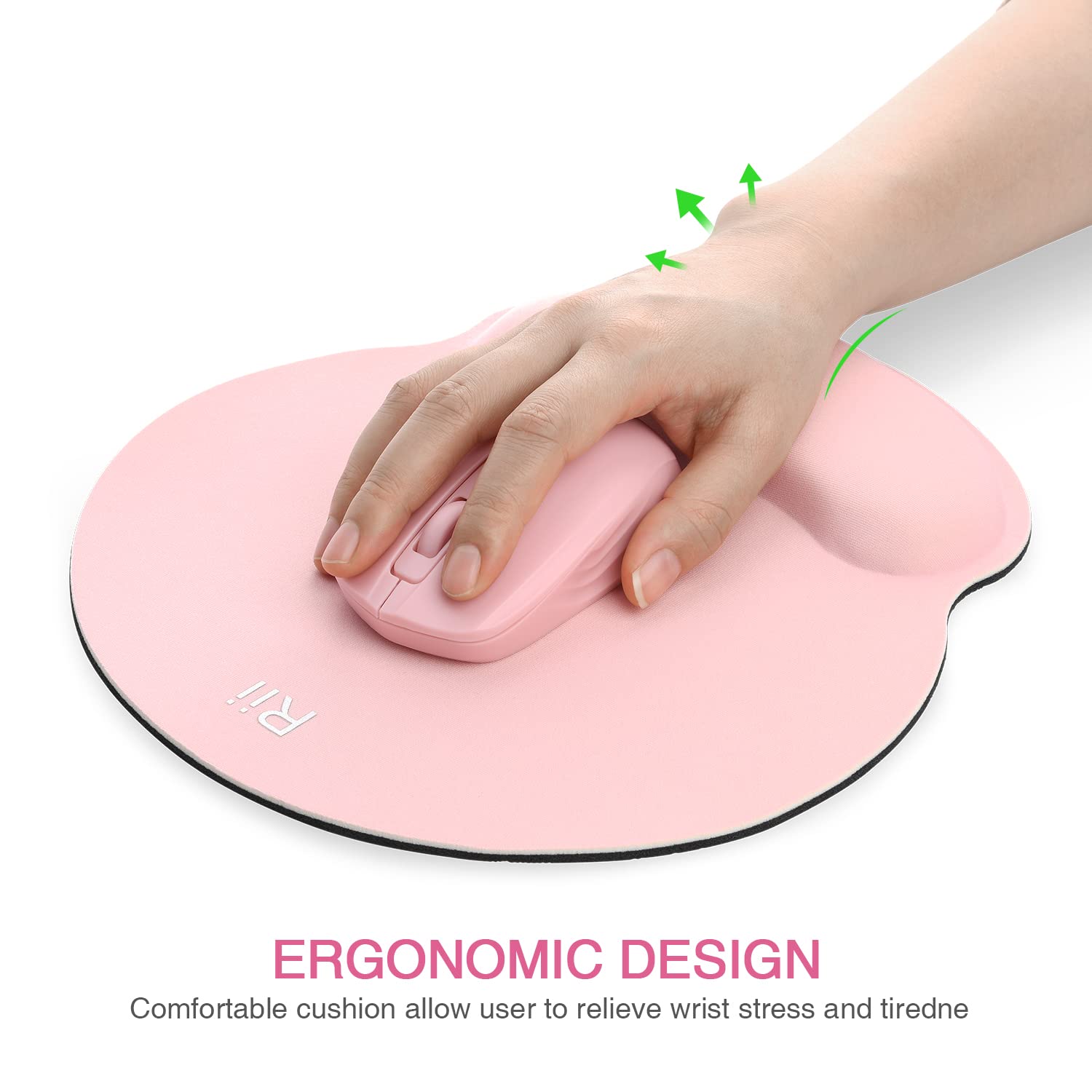 Rii Ergonomic Office Mouse Pad with Wrist Support Gel Mouse Pad with Wrist Rest,Gaming Desktop Mouse Pad for Laptop,with Non-Slip Rubber Base, 9 x 10 in (Pink)