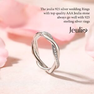 Jeulia Sterling Silver Couple Band for His and Her Interweaving Crossover Matching Anniversary Wedding Diamond rings Engraving Jewelry Set Valentine Day with Gift Box (Women's band, 8)