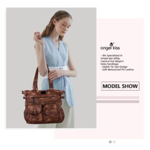 Angelkiss Purses and Handbag for Women Soft PU Leather Shoulder Handbag Hobo Bags Satchel Shoulder Bags Ladies Tote Crossbody Travel Bag BROWN