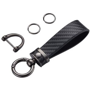 dekewei carbon fiber style car keychain microfiber leather key chain, universal key chains for key fobs for men and women, 360 degree rotatable with anti-lost d-ring (black)