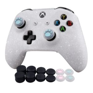 ralan glitter controller skin for xbox one, anti-slip silicone controller cover protector compatible for xbox 1 wireless/wired gamepad joystick with 4 thumb grips caps and black pro thumb grip x 8