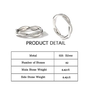 Jeulia Sterling Silver Couple Band for His and Her Interweaving Crossover Matching Anniversary Wedding Diamond rings Engraving Jewelry Set Valentine Day with Gift Box (Women's band, 8)