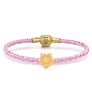 chow sang sang 999 24k solid gold mini charm tudor rose charme mini bracelet for women 93020c (gold, 19 cm)