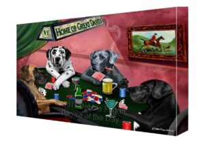 home of poker playing great dane dogs canvas wall art - premium quality ready to hang room decor wall art canvas - unique animal printed digital painting for decoration, 11"x14"