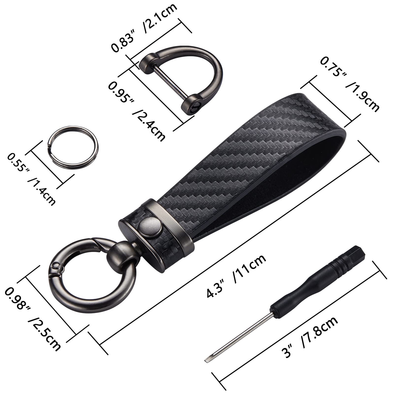 DEKEWEI Carbon Fiber Style Car Keychain Microfiber Leather Key Chain, Universal Key Chains for Key Fobs for Men and Women, 360 Degree Rotatable with Anti-Lost D-Ring (Black)