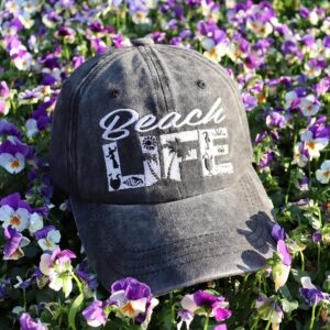 Beach Life Hat, Beach Hair Don't Care Baseball Cap Vintage Embroidered Adjustable Distressed Washed for Men Women