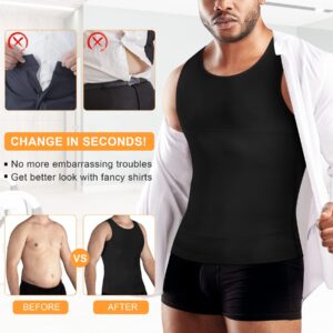 IFKODEI Mens Compression Shirts Slimming Body Shaper Workout Tank Top Vest Tummy Control Shapewear Abs Abdomen Undershirt (L, Black)