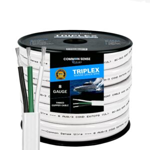 8/3 awg ul 1426 (the real thing) triplex flat marine wire - tinned copper boat cable - 45 feet - white pvc jacket