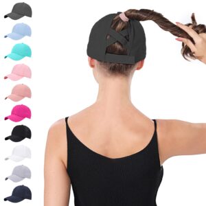 new upgraded women criss cross hat high ponytail baseball caps adjustable high messy bun ponycap trucker hats