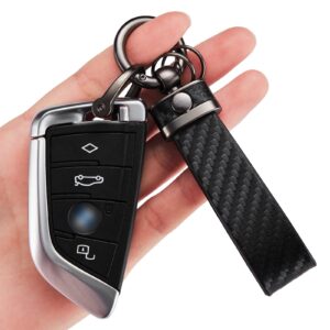 DEKEWEI Carbon Fiber Style Car Keychain Microfiber Leather Key Chain, Universal Key Chains for Key Fobs for Men and Women, 360 Degree Rotatable with Anti-Lost D-Ring (Black)