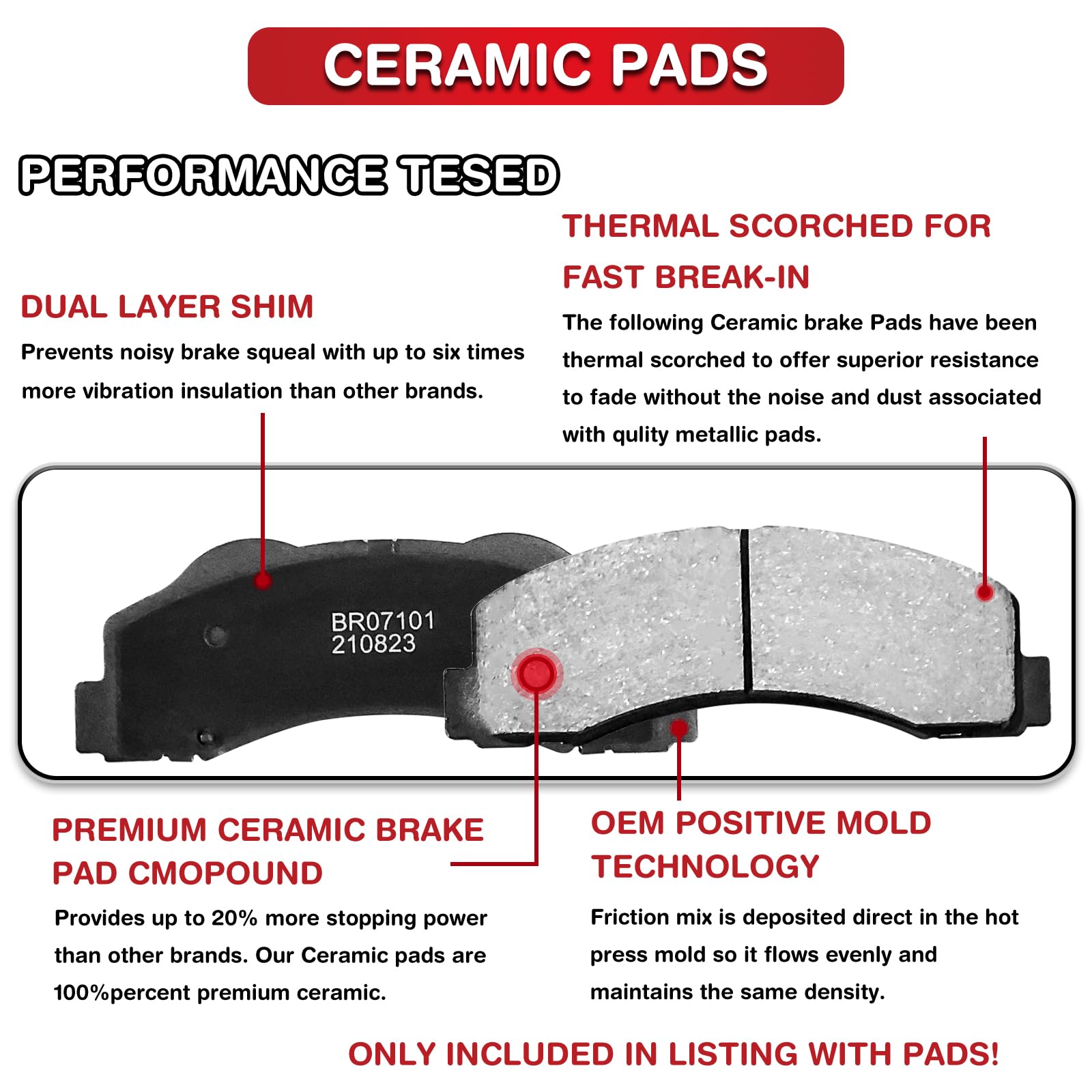 Front and Rear Brake Rotors & Ceramic Brake Pads replacement for Ford Explorer Flex Taurus Lincoln MKS MKT