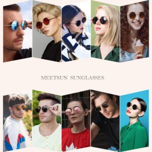 MEETSUN Small Round Sunglasses Polarized for Men Women Retro Vintage Circle Hippie Sun Glasses UV400(Black/Grey + Black/Red)