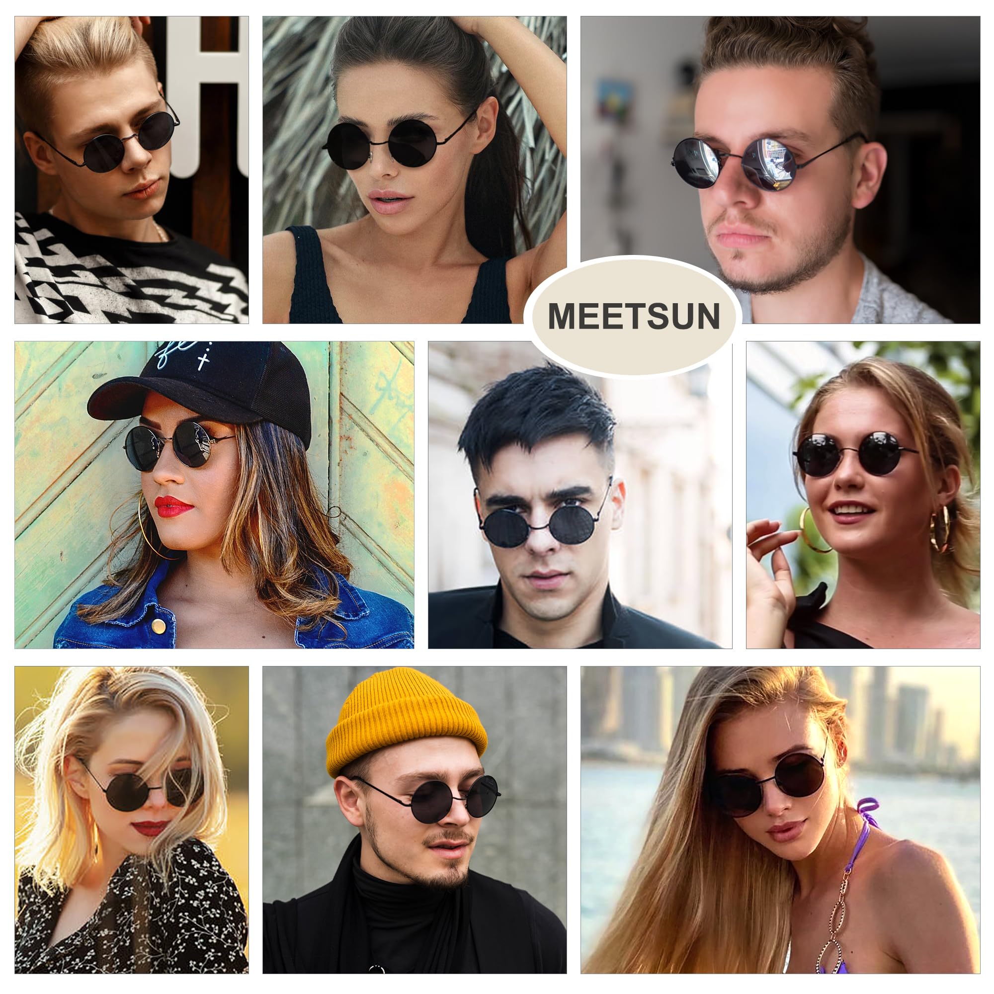 MEETSUN Small Round Sunglasses Polarized for Men Women Retro Vintage Circle Hippie Sun Glasses UV400(Black/Grey)