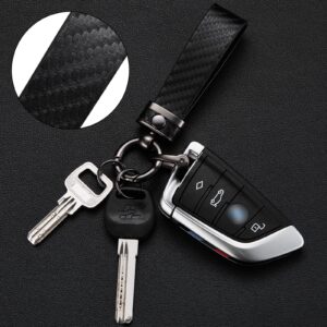 DEKEWEI Carbon Fiber Style Car Keychain Microfiber Leather Key Chain, Universal Key Chains for Key Fobs for Men and Women, 360 Degree Rotatable with Anti-Lost D-Ring (Black)