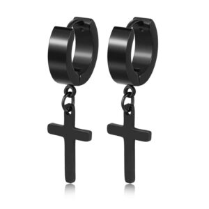 stainless steel cross earrings set for men women dangle hinged men women earrings silver gold black (1 pari black)