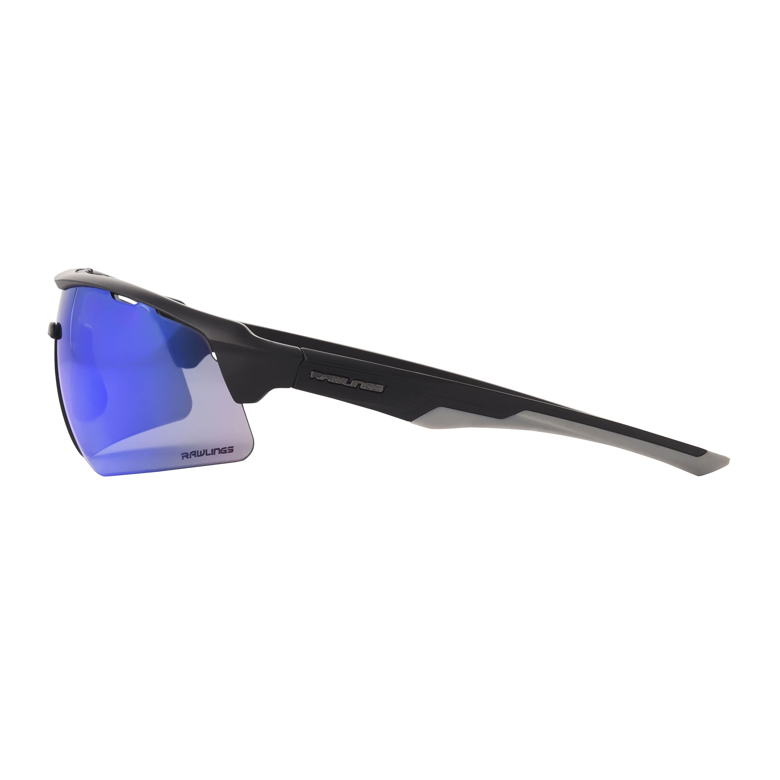 Rawlings Fake Pump Shield Sport Sunglasses for Men, Matte Black/Blue Mirror, 65mm