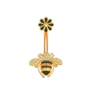 14g cute bee daisy flower belly button rings for women stainless steel dainty cubic zirconia crystal dragonfly navel piercing barbell studs belly bar fashion jewelry gifts bff (bee)