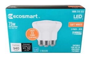 ecosmart 75-watt equivalent r20 dimmable energy star led light bulb soft white 2700k (3-pack), r20-1d 11w e26 120v