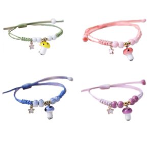 4 pcs unique mushroom bracelets beaded colorful luck string rope chain cord thread braided bracelet good protection friendship wish bracelet jewelry for women-a