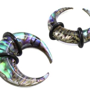 Zaya Body Jewelry Pair Abalone Shell Pinchers Horseshoes 00g 0g 2g 4g 6g 8g Ear Plugs Tunnels Tapers Gauges Septum (2g 6mm)