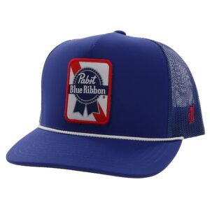 hooey officially licensed pabst blue ribbon adjustable snapback mesh back trucker hat (blue)