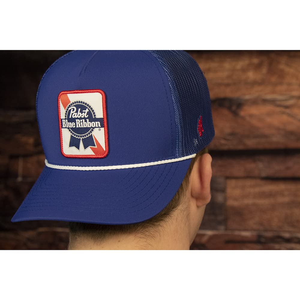 HOOEY Officially Licensed Pabst Blue Ribbon Adjustable Snapback Mesh Back Trucker Hat (Blue)