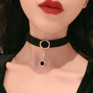 xerling black choker collar necklace with crystal pendant for women boho wrap velvet suede necklace for girls gothic rhinestone gem sexy necklace